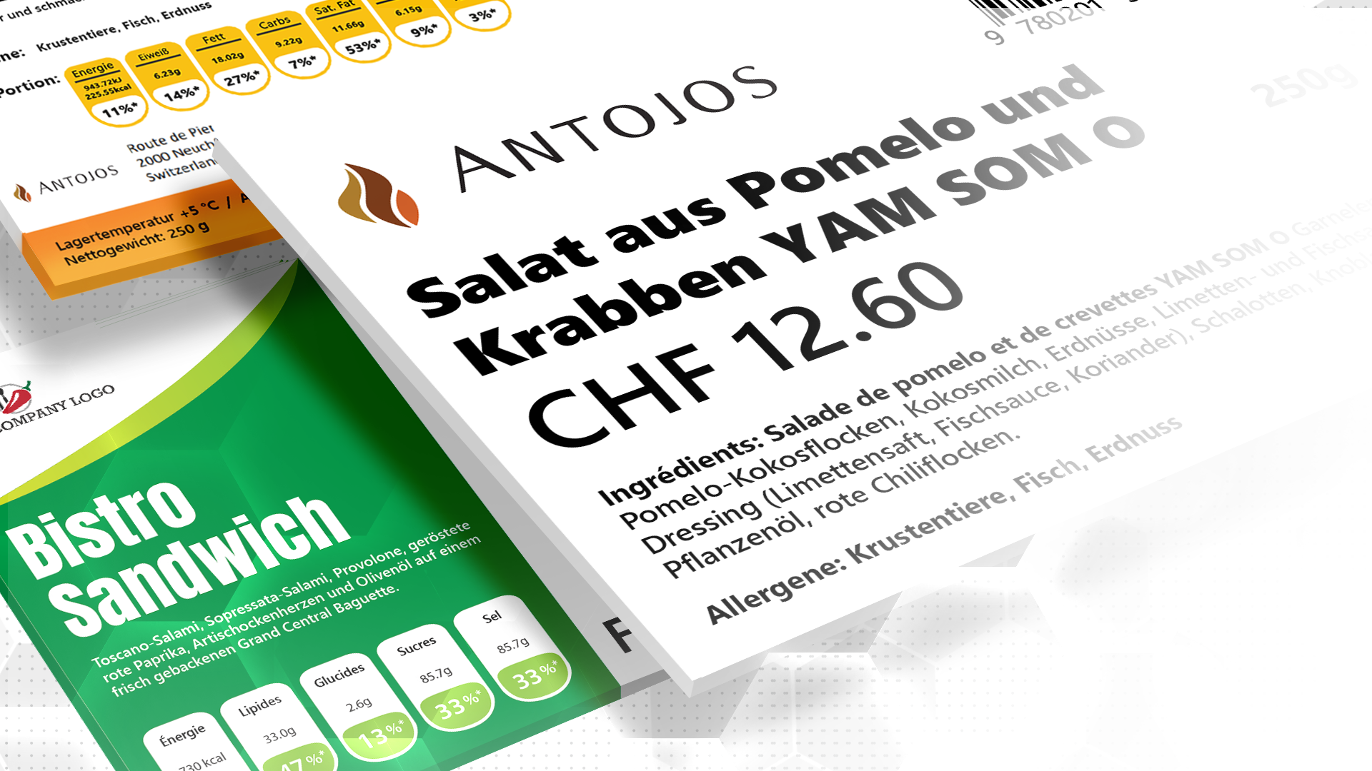 EGS CALCMENU Web's Muster eines Lebensmitteletiketts